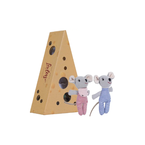 Levlovs Twin Baby Mice in a Cheese Box - Soft Toy | The Teddy Bear Cupboard